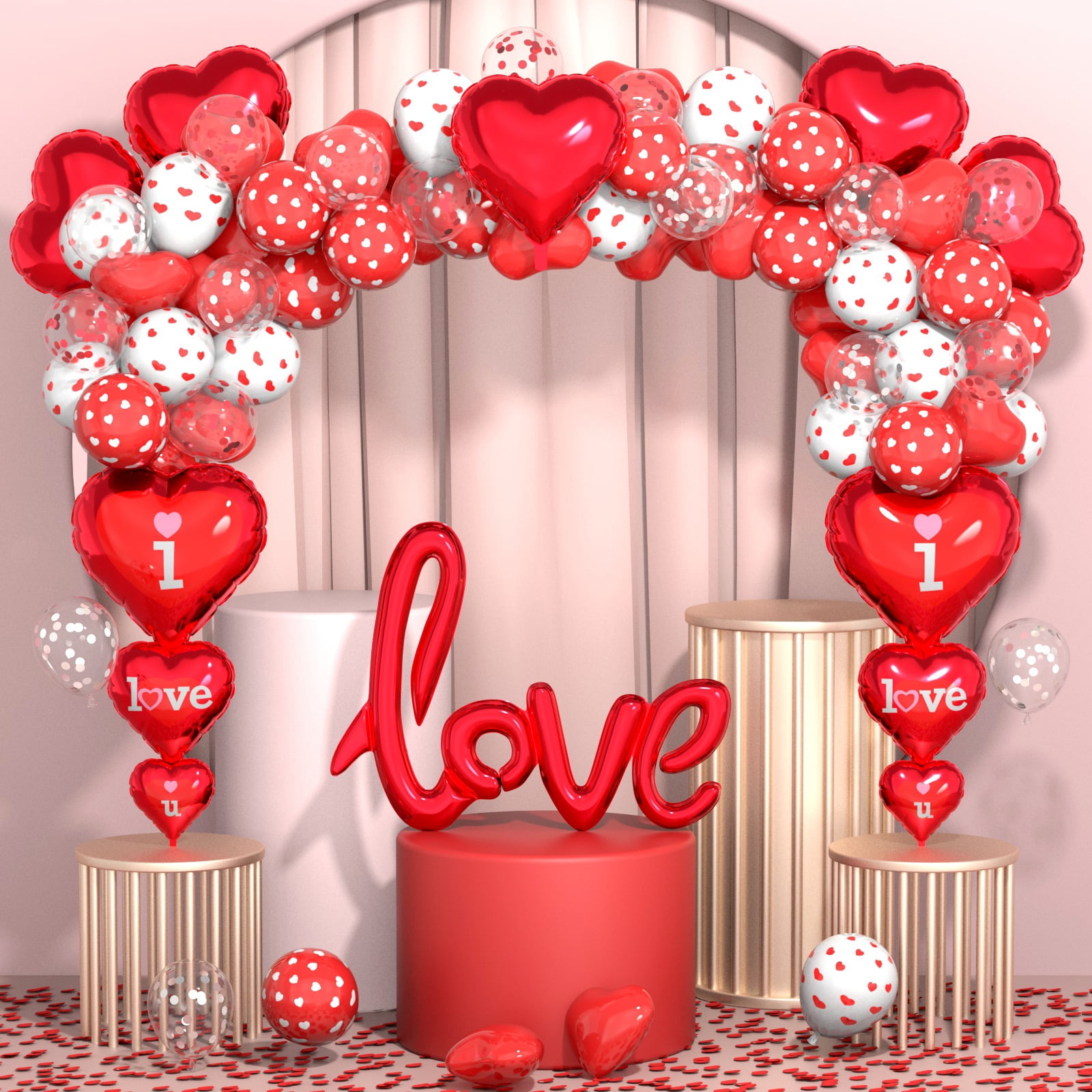 Valentine's Day Kit - I Love You & Heart Balloons, Pump, Silk Rose ...