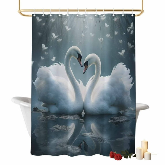 Valentine's Day Bathroom Shower Curtain, White Swans Couple Romantic ...