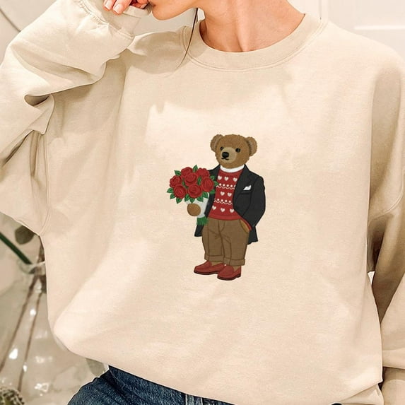 Valentine's Day Bear Embroidery Design, Stylist Bear with Roses ...