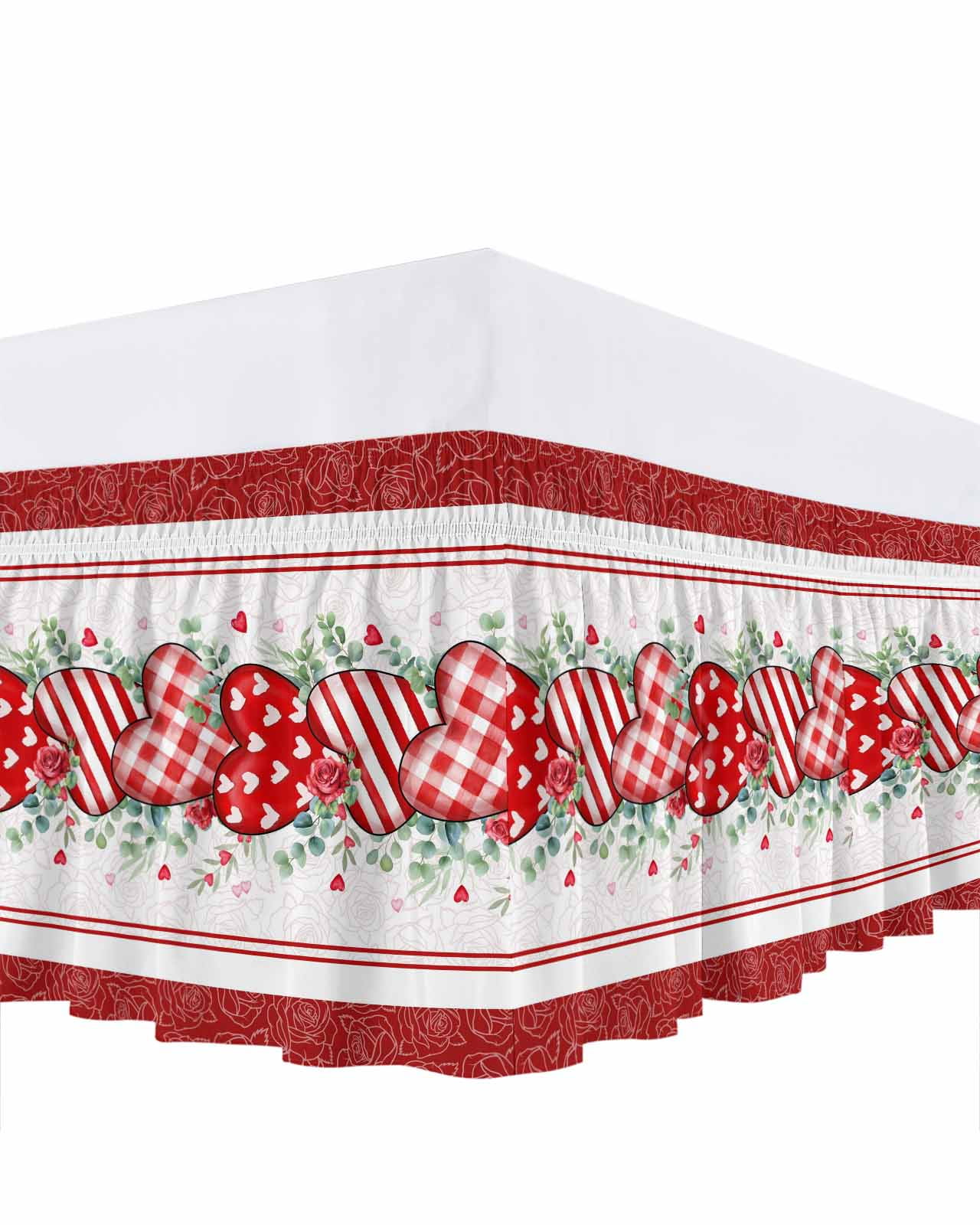Valentine's Day Bed Skirt King Size 16 Inch Drop, Red Stripe Plaid ...