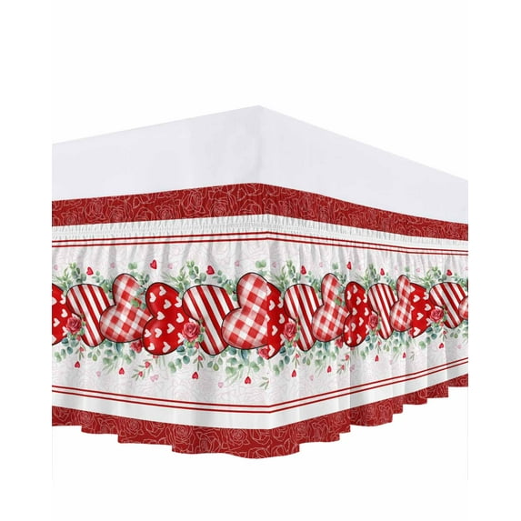 Valentine's Day Bed Skirt King Size 16 Inch Drop, Red Stripe Plaid ...