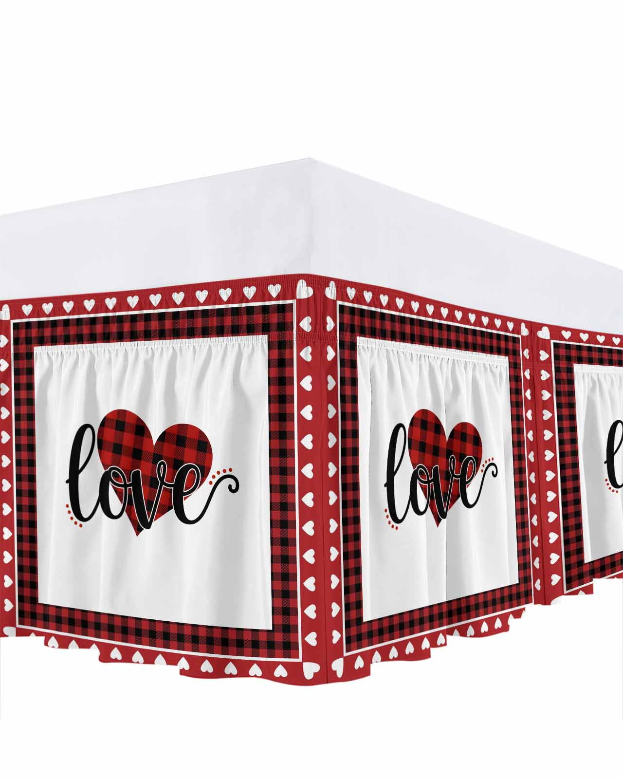 Valentine's Day Bed Skirt King Size 16 Inch Drop, Romantic Red Buffalo ...