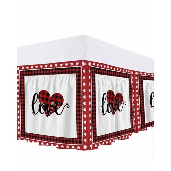 Valentine's Day Bed Skirt King Size 16 Inch Drop, Romantic Red Buffalo ...