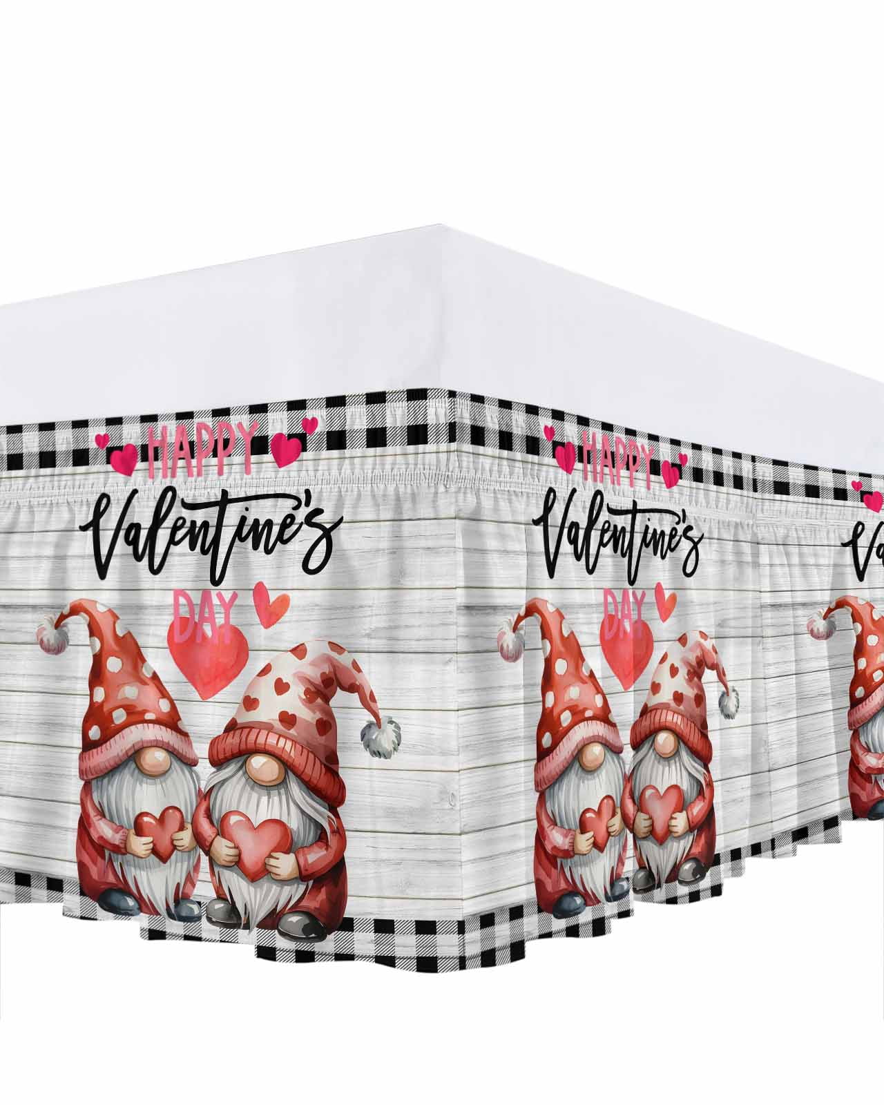 Valentine's Day Bed Skirt Queen Size 16 Inch Drop, Watercolor Red Gnome ...