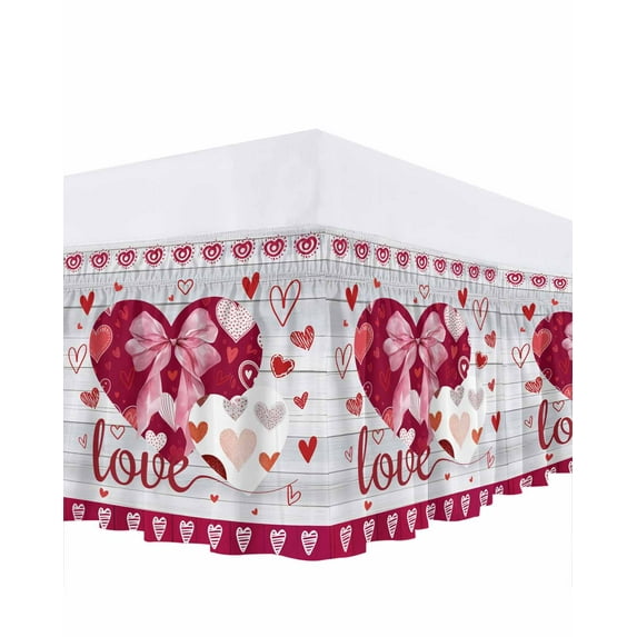 Valentine's Day Bed Skirt Queen Size 18 Inch Drop, Love Bow Heart Pink ...