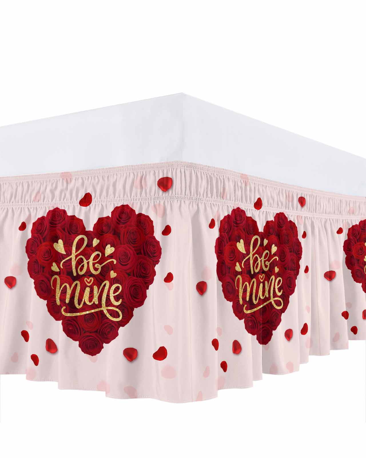 Valentine's Day Bed Skirt Queen Size 18 Inch Drop, Red Love Roses ...
