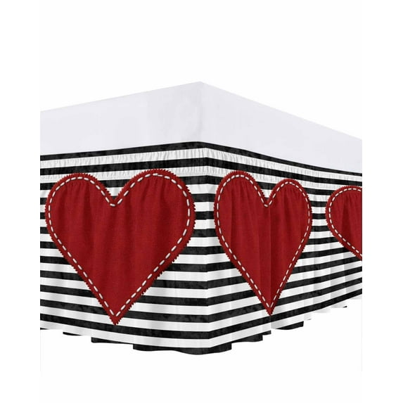 Valentine's Day Bed Skirt Queen Size 18 Inch Drop, Retro Red Love Heart ...