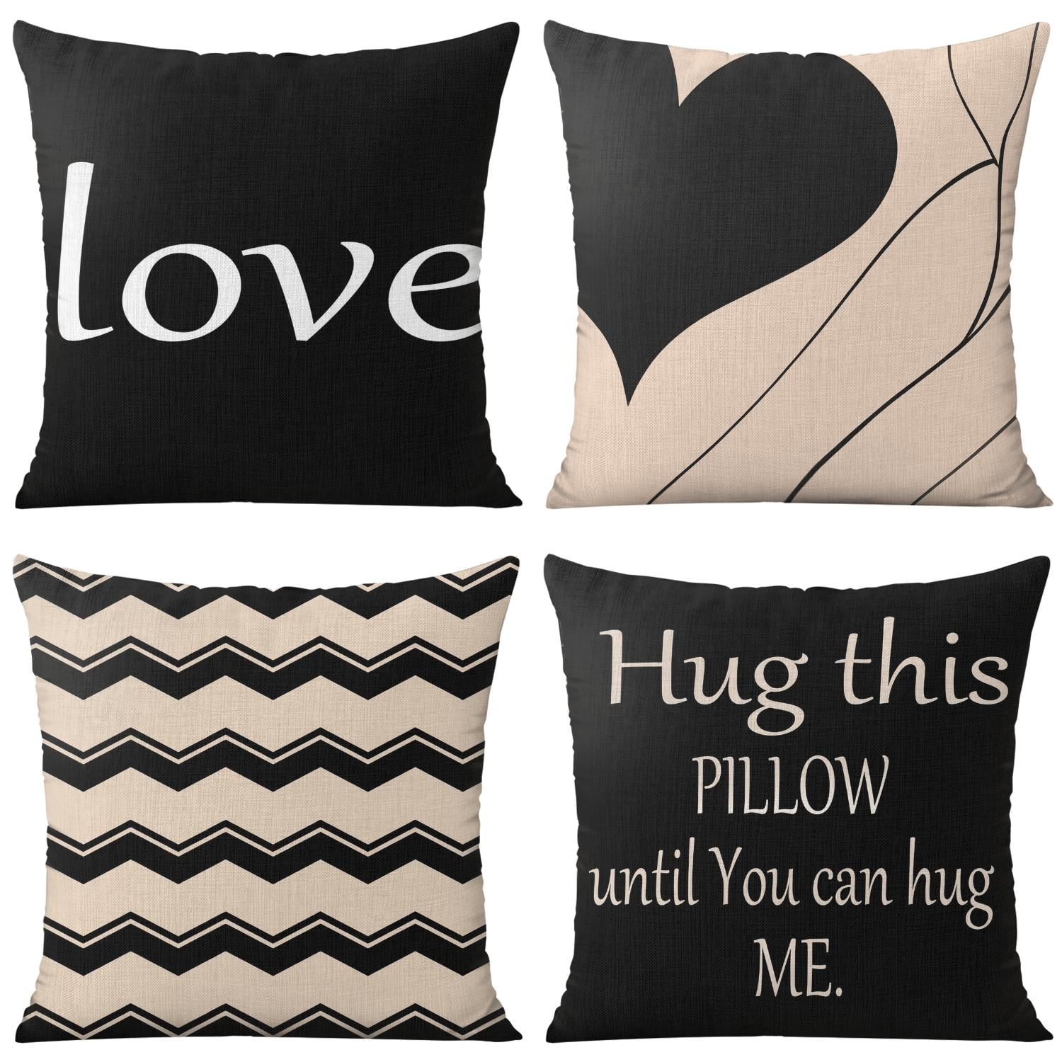 Valentine's Day Black Love Heart Throw Pillow Covers 16"x16", Set Of 4 ...