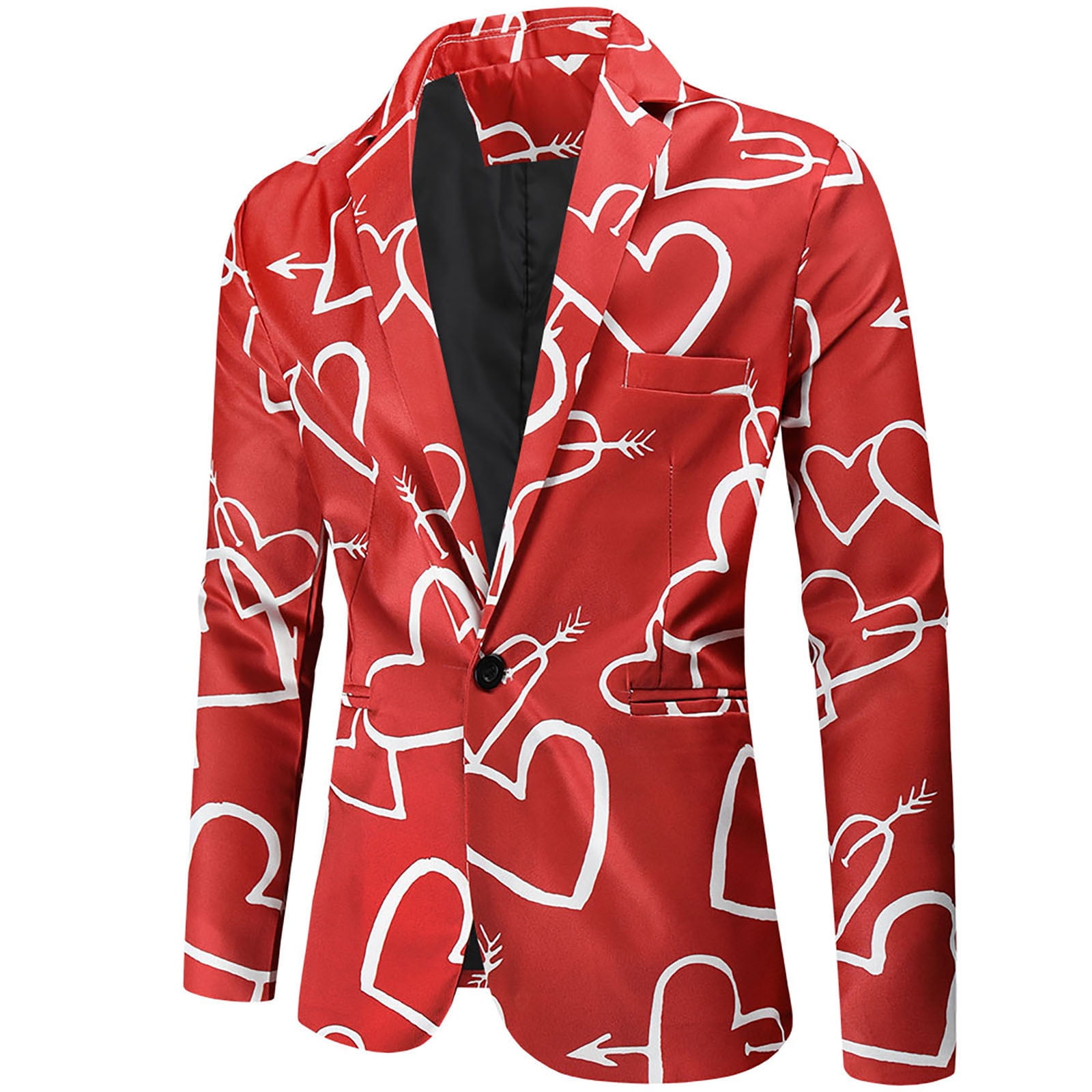 Valentine's Day Blazer for Mens, Love Heart Print Jacket One Button ...