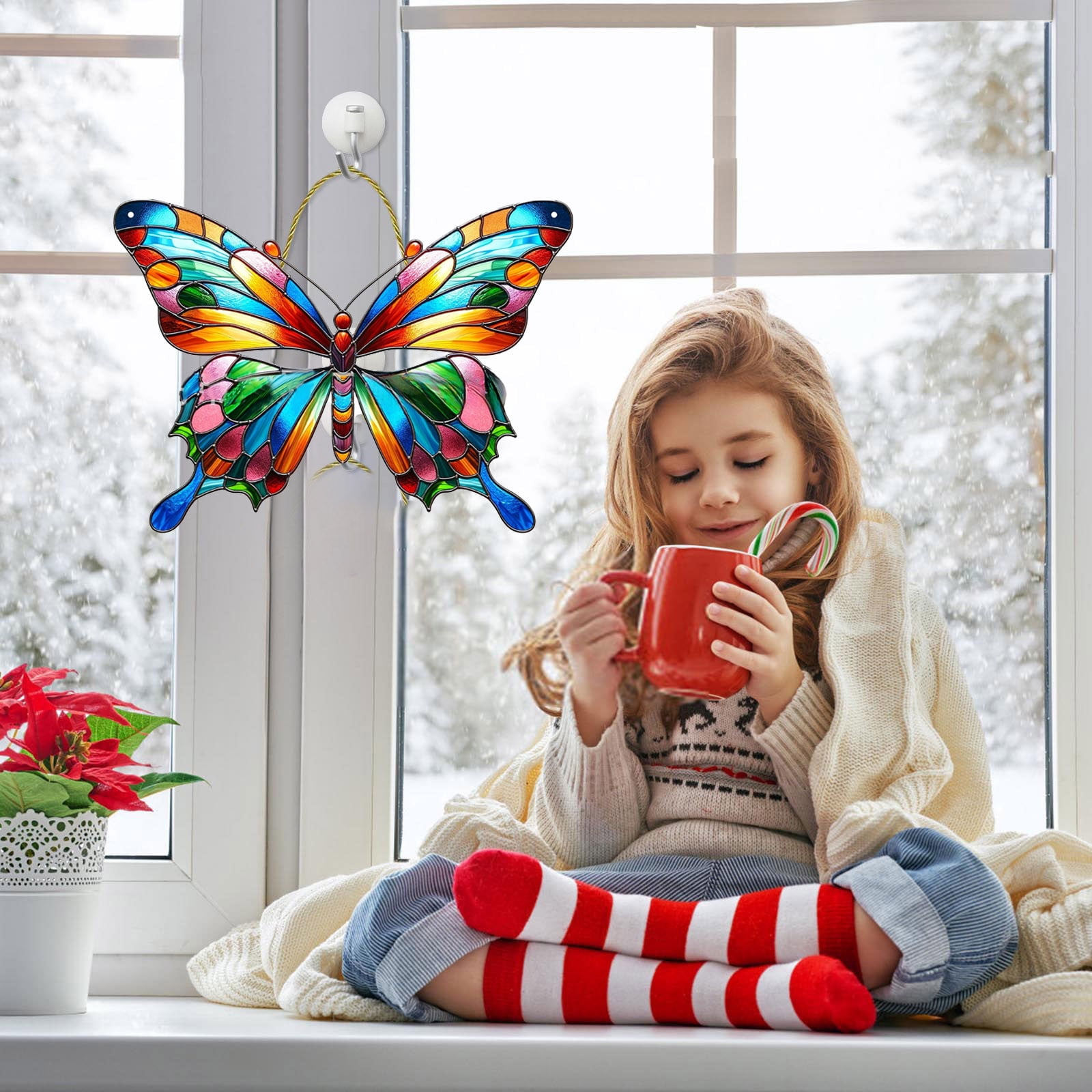 Valentine's Day Butterfly Suncatcher Stained Glass Window Hanging ...