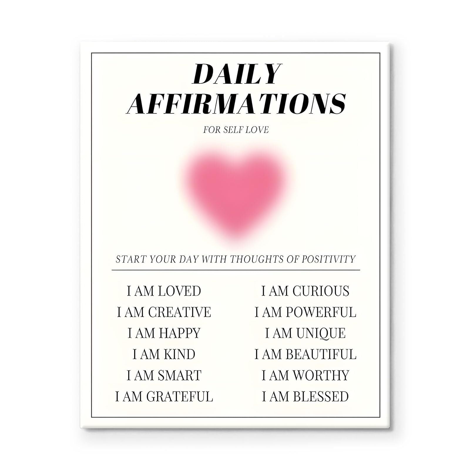 Valentine's Day Canvas Wall Art Decor - "Daily Affirmations for Self ...