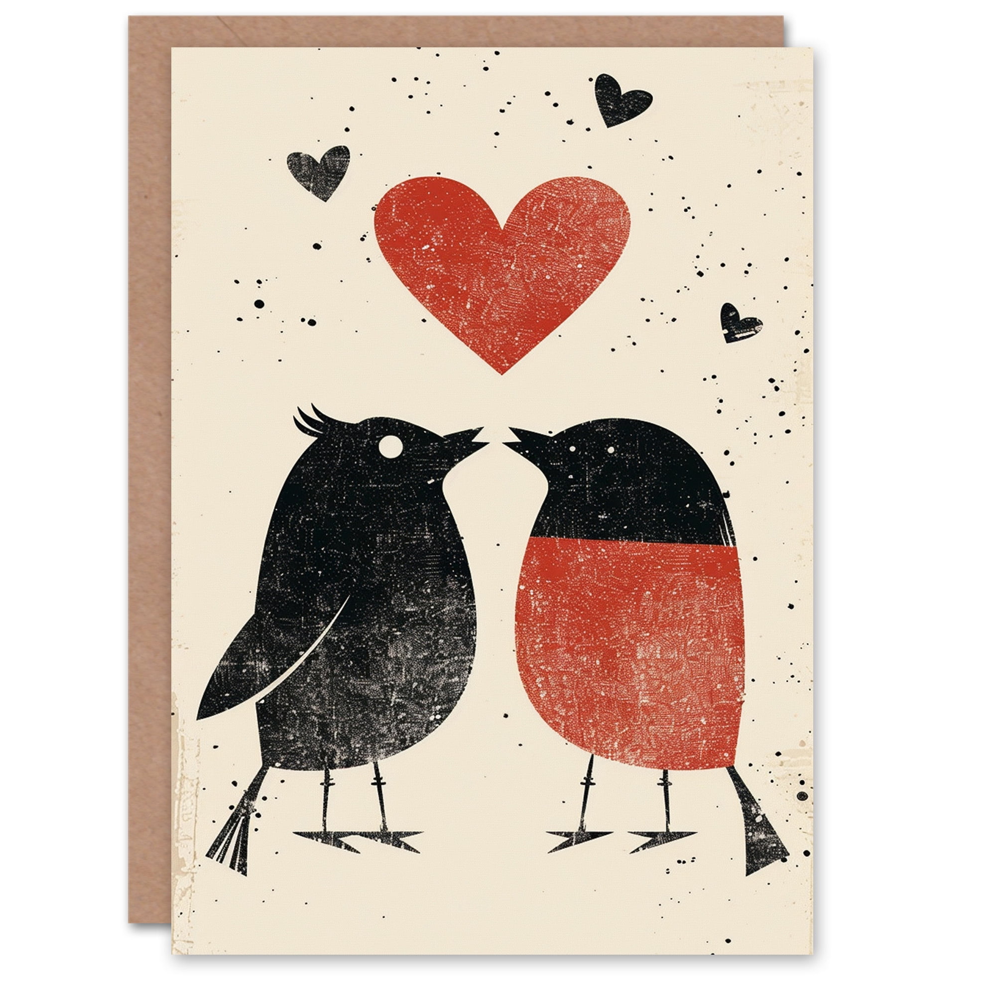 Valentine's Day Card Simple Red Robin Birds Couple Love Heart For Him ...