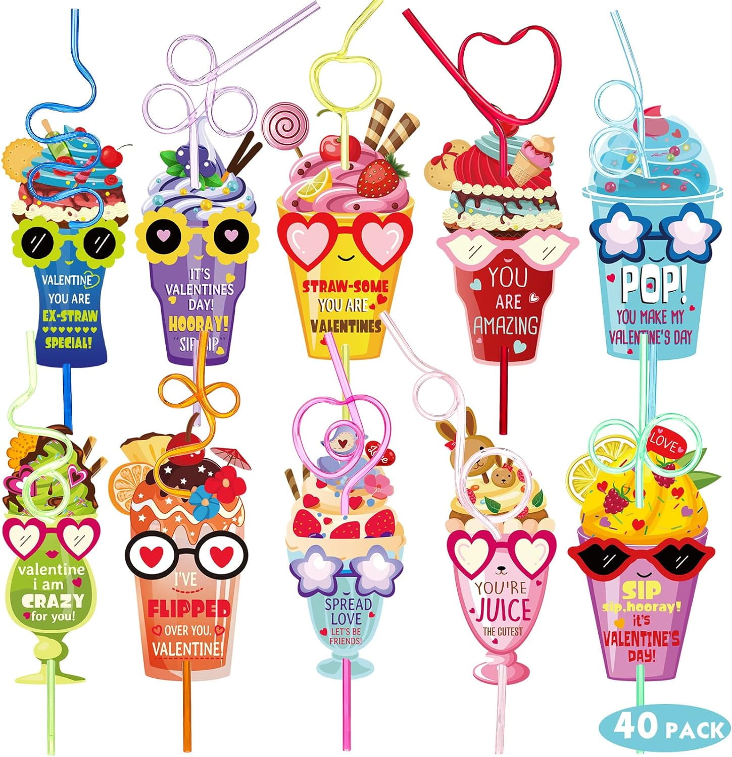 Valentine's Day Cards with Crazy Straws - Reusable Silly Straws for ...