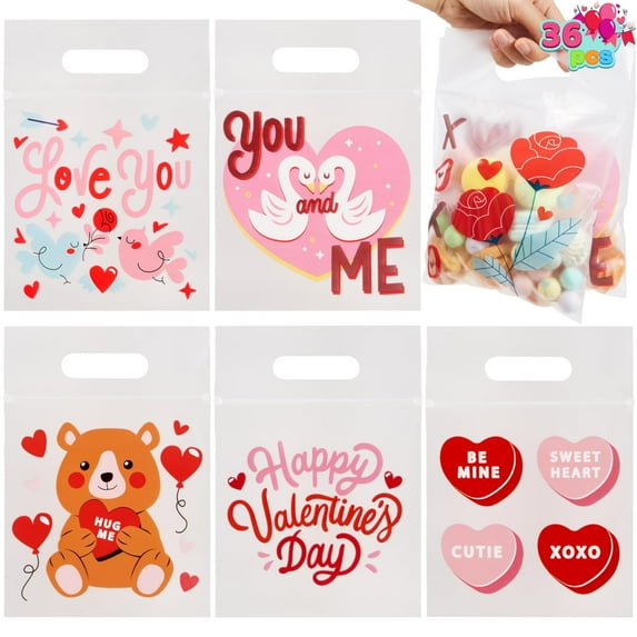 Joyfy 36 Pcs Valentine's Day Cellophane Bag with Designs,Candy Goody ...