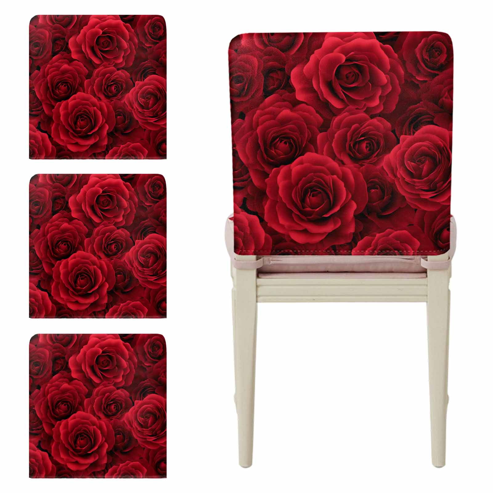 Valentine's Day Chair Back Covers Set of 6, Modern Romantic Dark Red ...