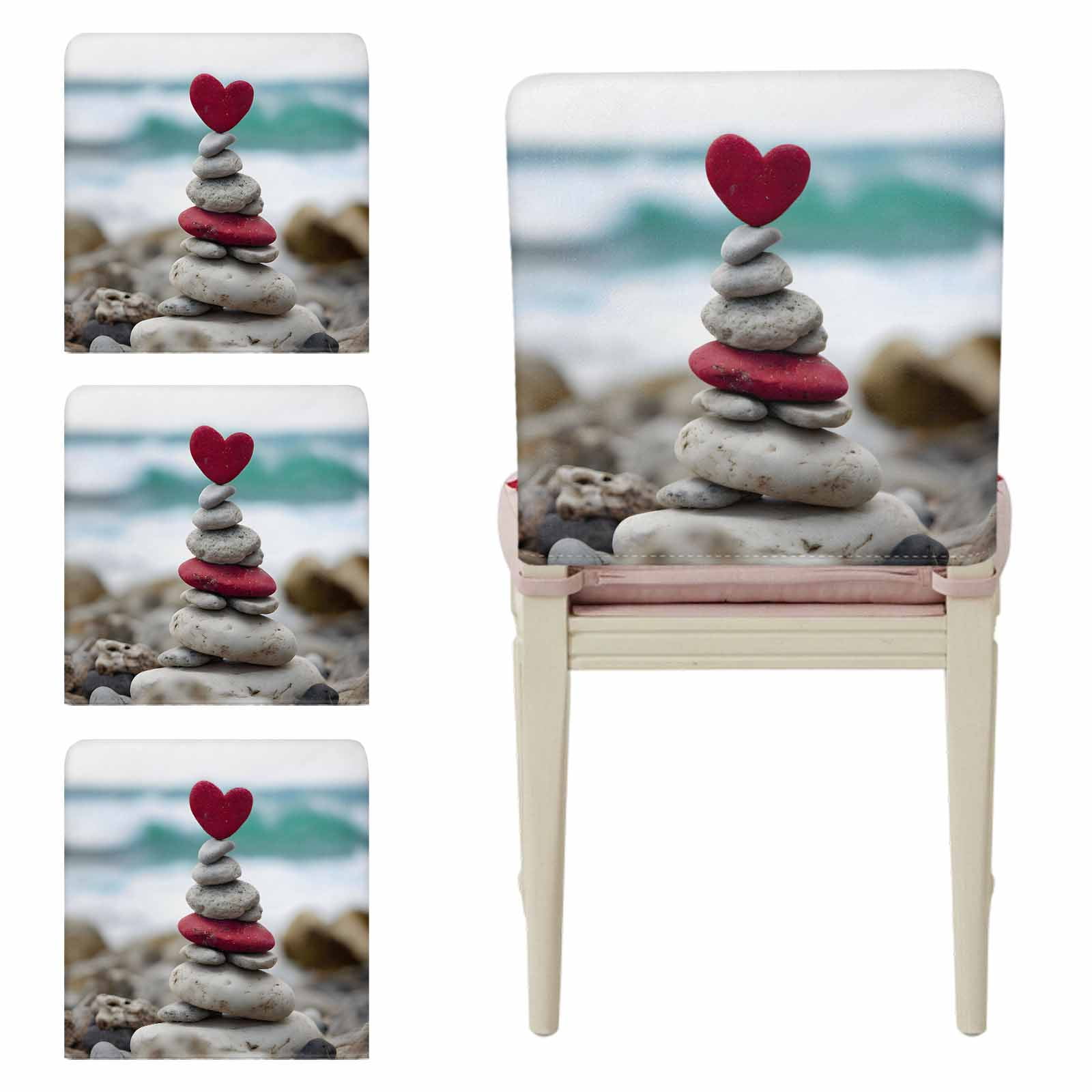Valentine's Day Chair Back Covers Set of 8, Romantic Heart Rock Pyramid ...