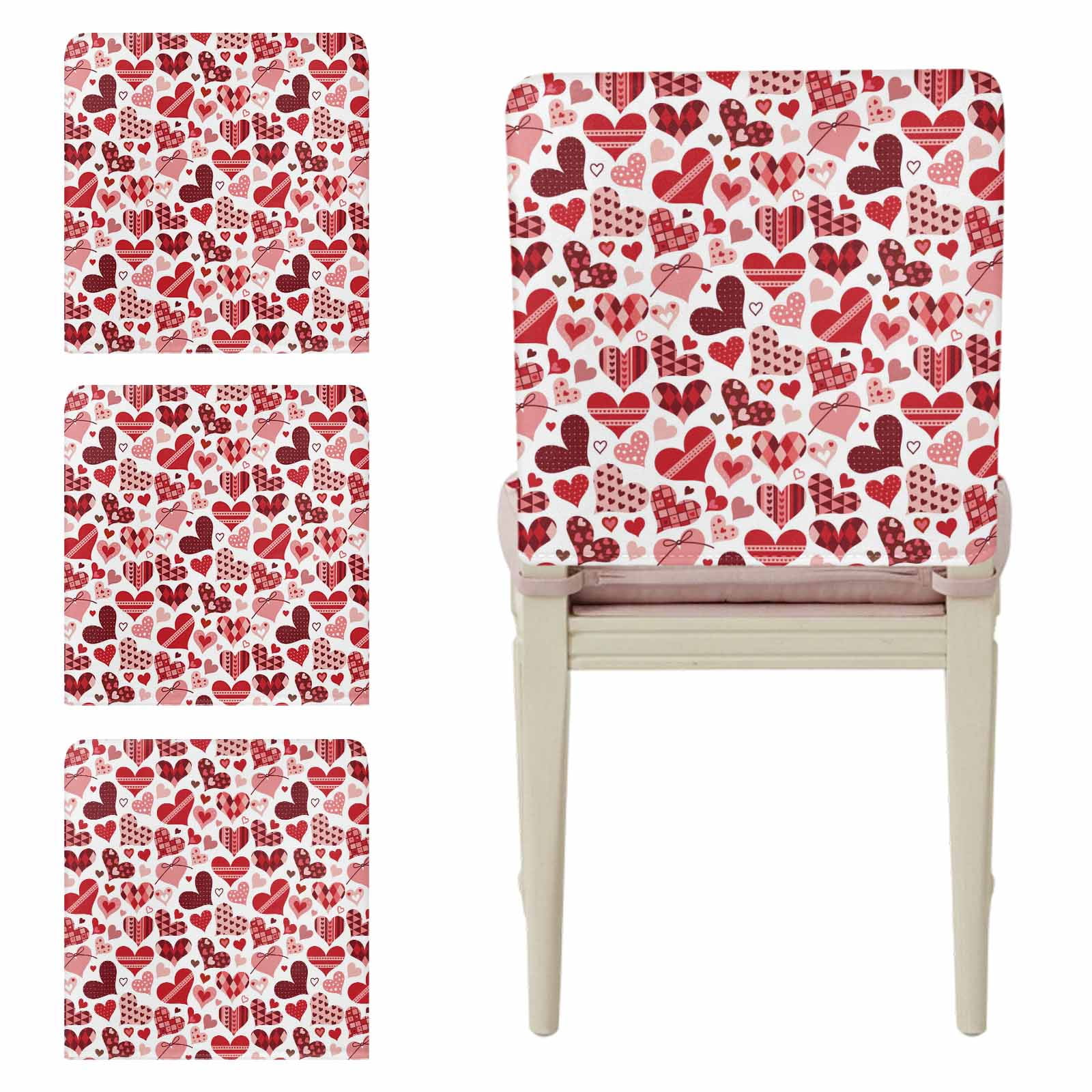 Valentine's Day Chair Back Covers Set of 8, Vintage Simple Red Pink ...