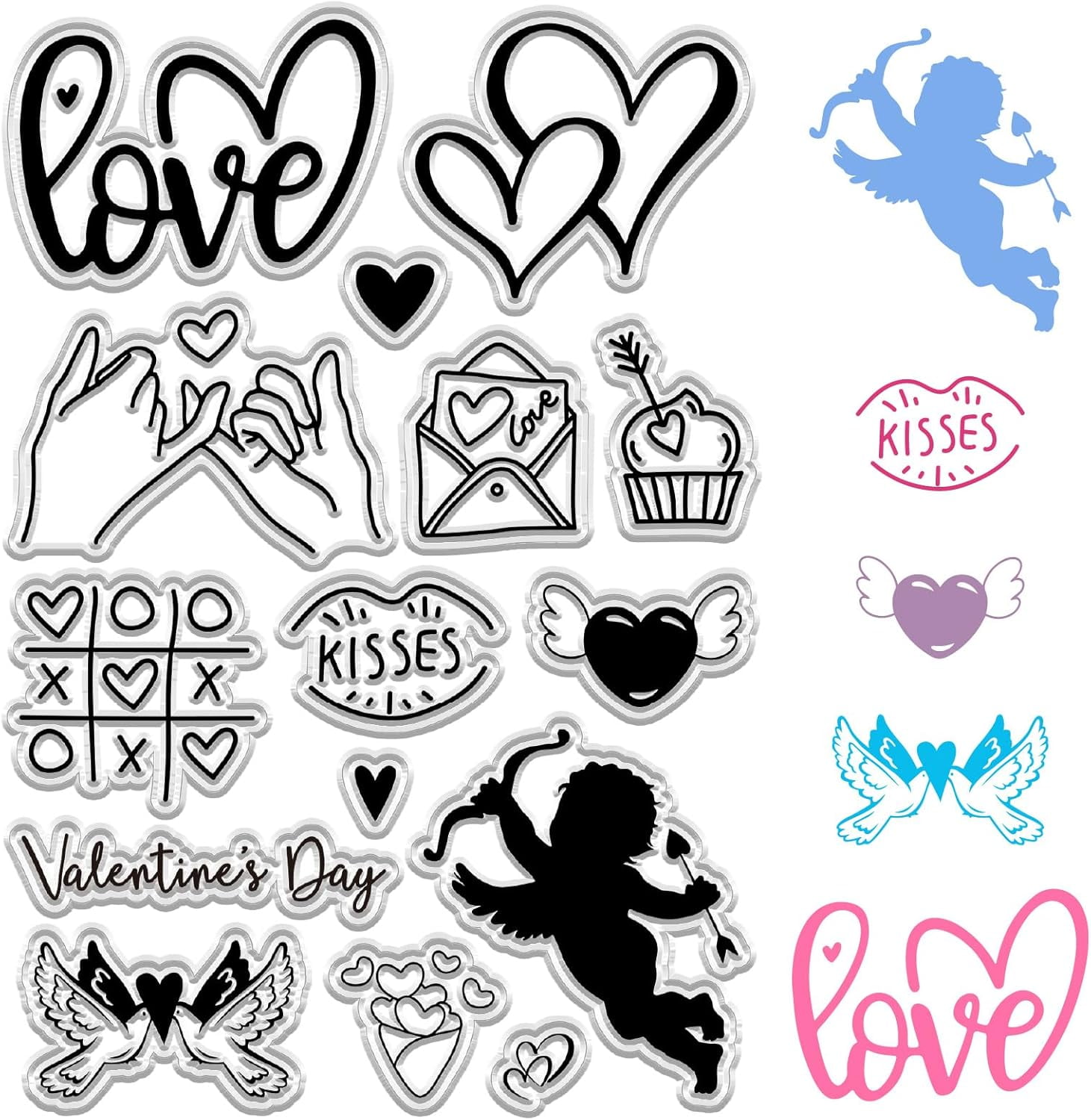 Valentine's Day Clear Rubber Stamps Heart Cupid PVC Silicone Stamp Seal ...