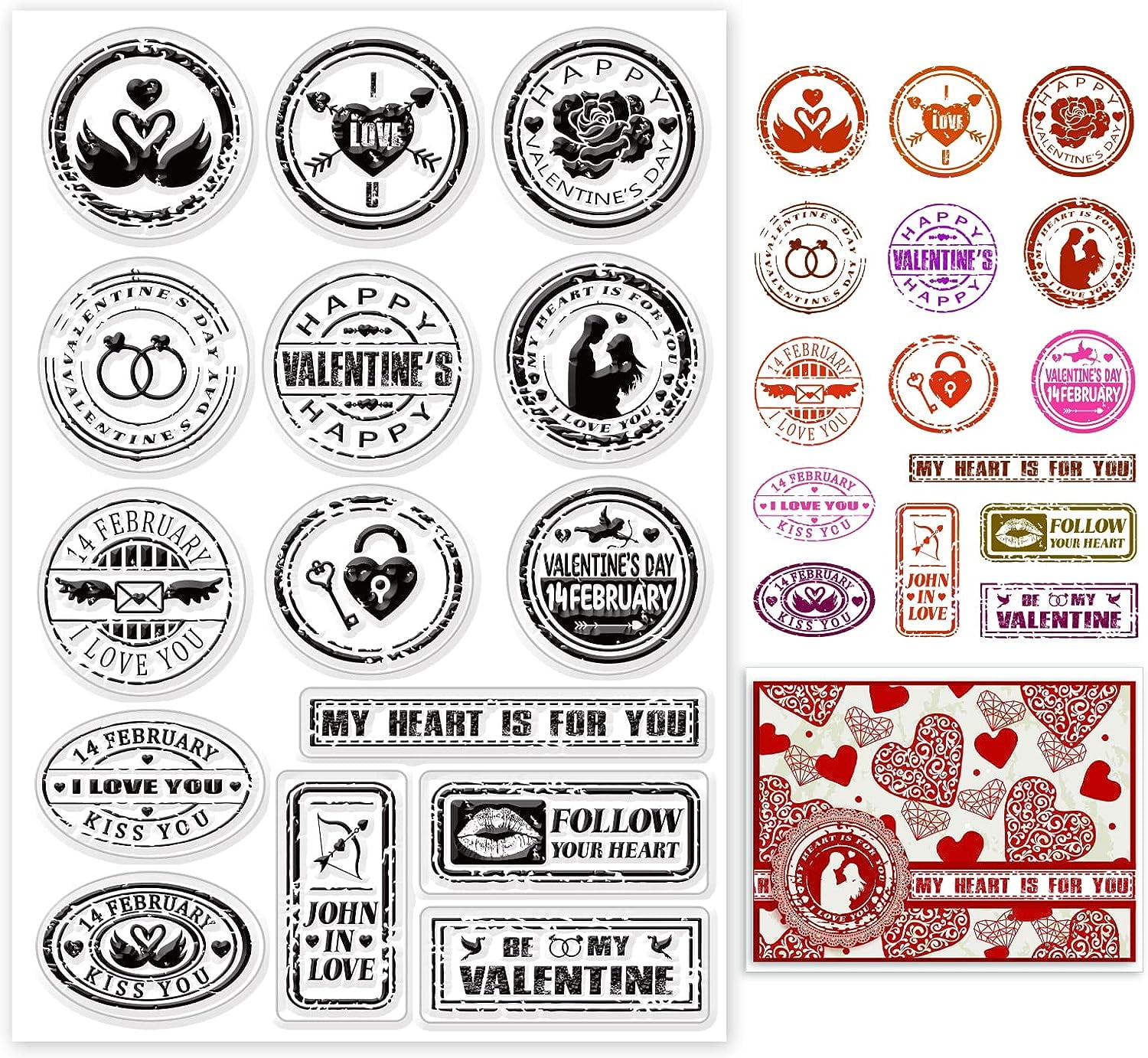 Valentine's Day Clear Stam Heart Silicone Stamp Word Rubber Stamp Craft ...