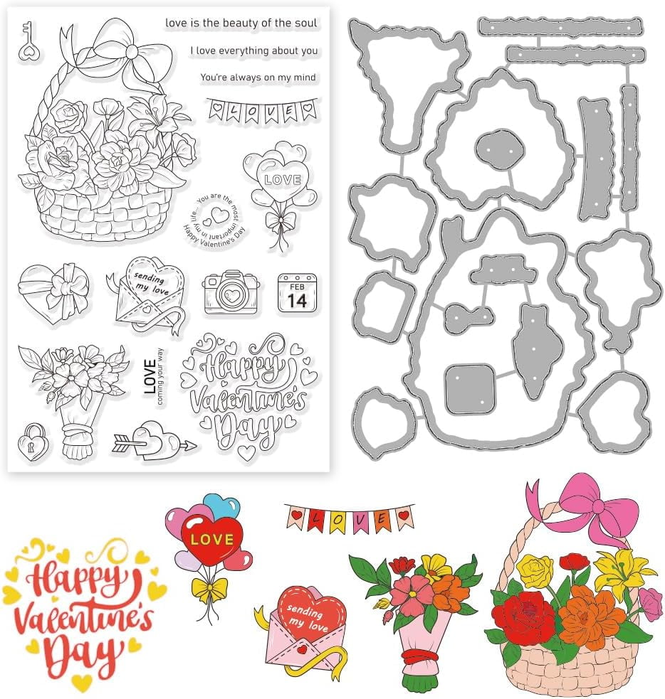 Valentine's Day Clear Stamps and Dies Love Silicone Stamp Flowers Stamps for Card Making Love ...