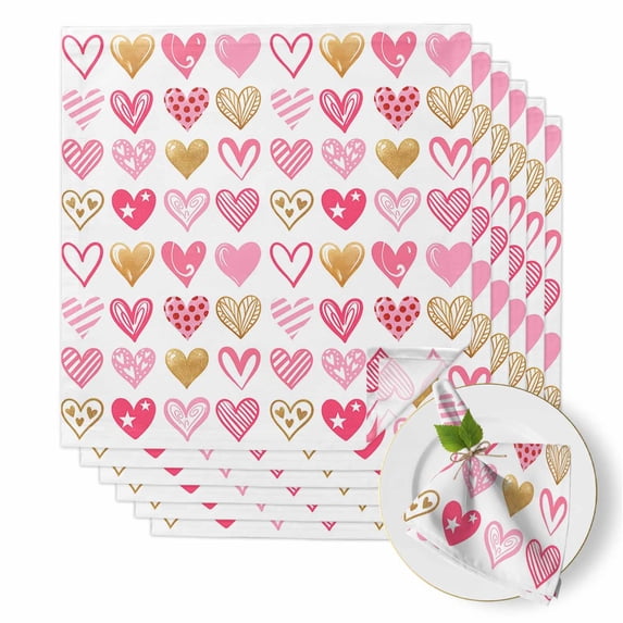 Valentine's Day Cloth Napkins Set of 6 Cartoon Pink Gold Stripe Star ...