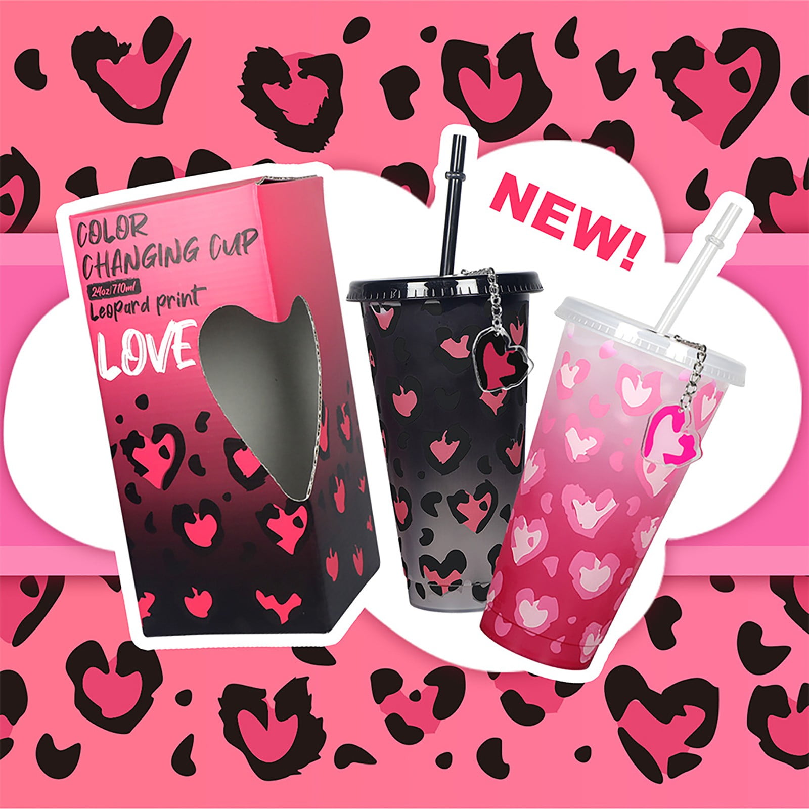 Valentine's Day Color Changing Cups, 2-Pack 24 oz Cups with Lids and ...