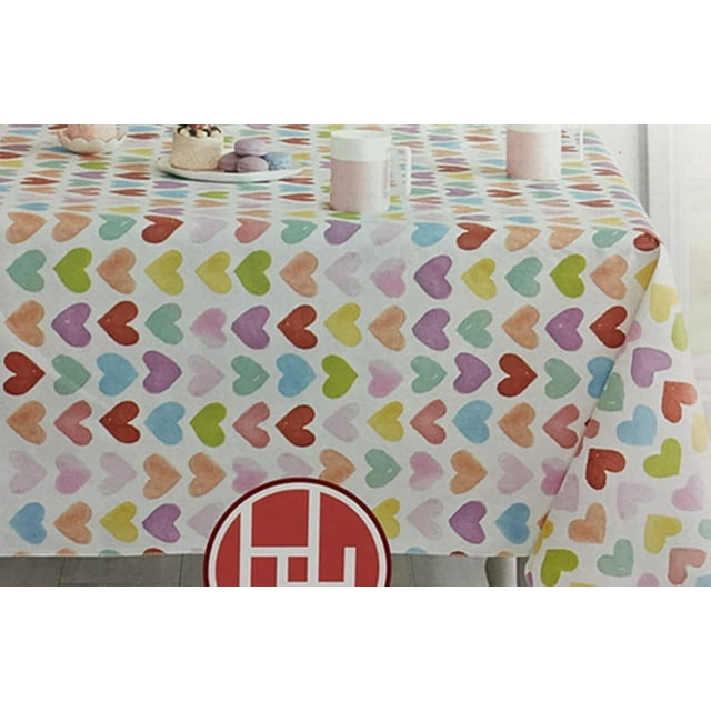 Valentine's Day Colorful Hearts PEVA Vinyl Flannel Backed Tablecloth 52 ...