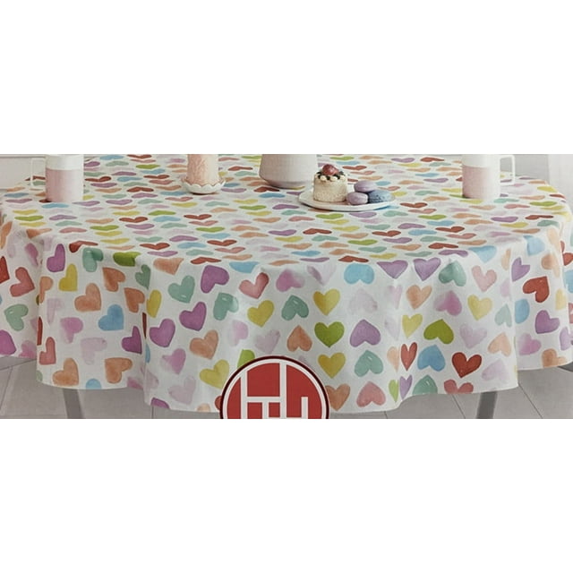 Valentine's Day Colorful Hearts PEVA Vinyl Flannel Backed Tablecloth 70 ...