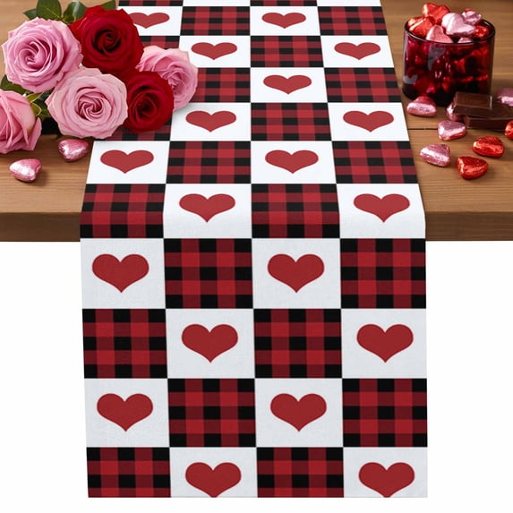 Valentine's Day Cotton Linen Table Runner Love Heart Retro Red Black ...