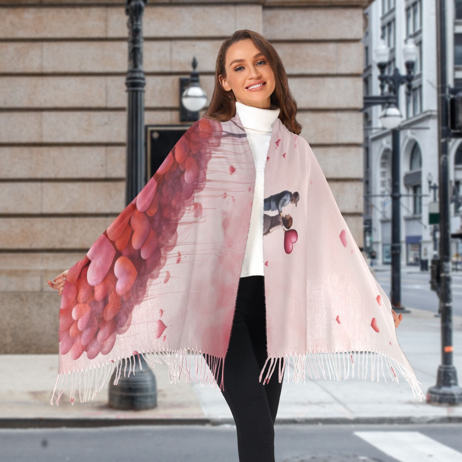 Valentine's Day Couple Hearts Winter Scarf for Women Fashion Warm Long ...