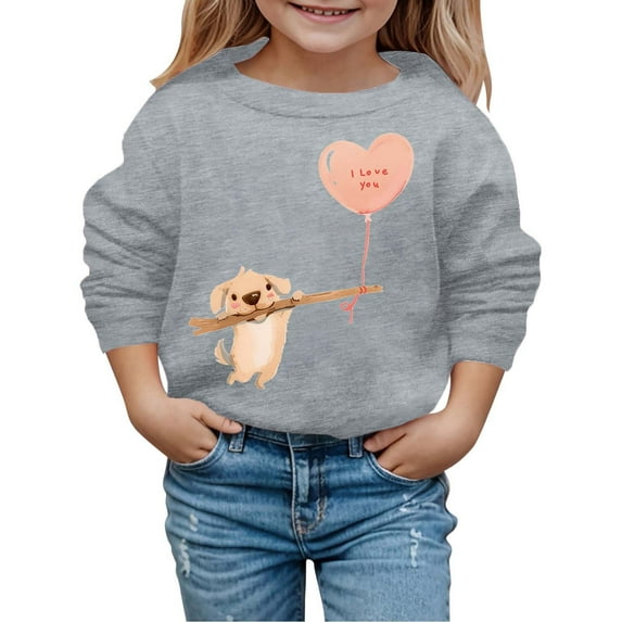 Valentine's Day Cute Puppy Heart Print Girls's Sweatshirt Round Neck ...