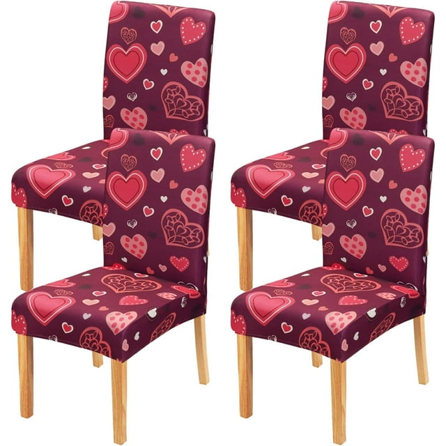 Valentine''s Day Dining Room Chair Covers Set of 4,Heart Pattern ...