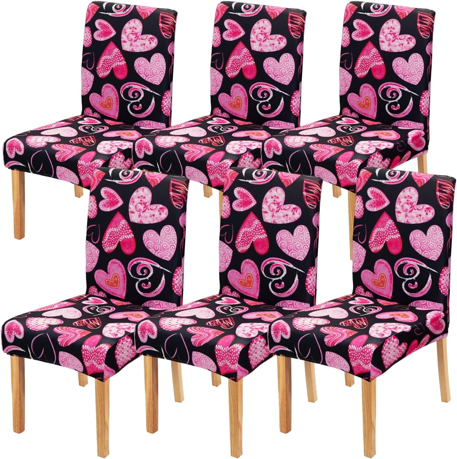 Valentine''s Day Dining Room Chair Covers Set of 6,Pink Heart Stretch ...