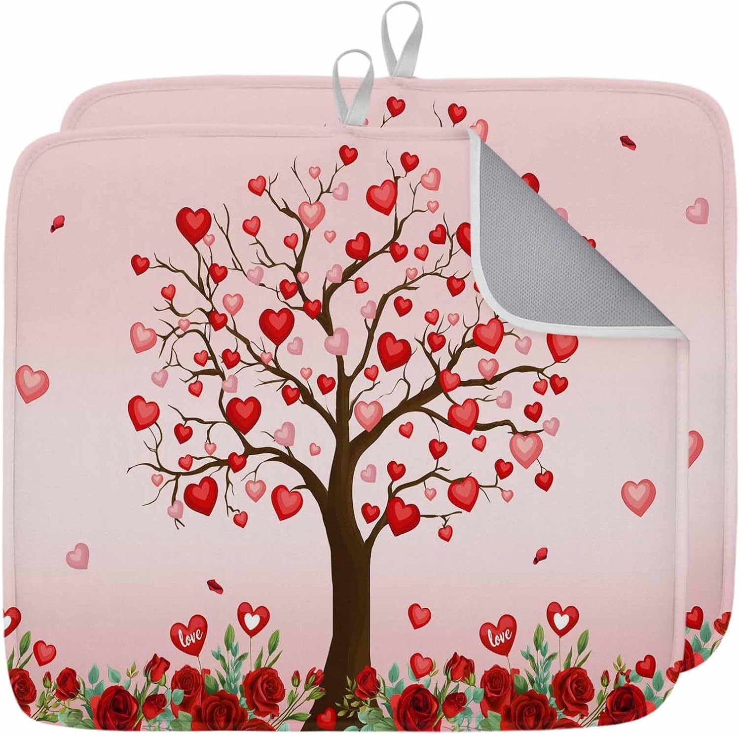 Valentine''s Day Dish Drying Mat for Kitchen Counter Love Heart Tree ...