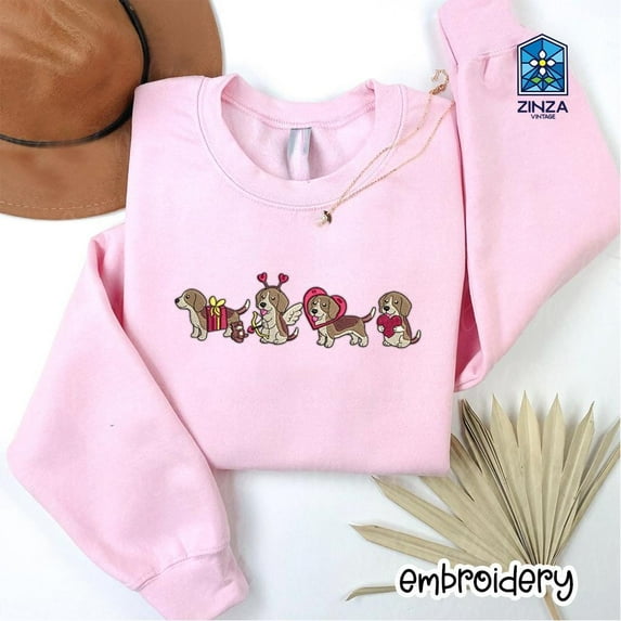 Valentine’s Day Dog Sweatshirt – Cute Embroidered Cartoon Dogs with ...