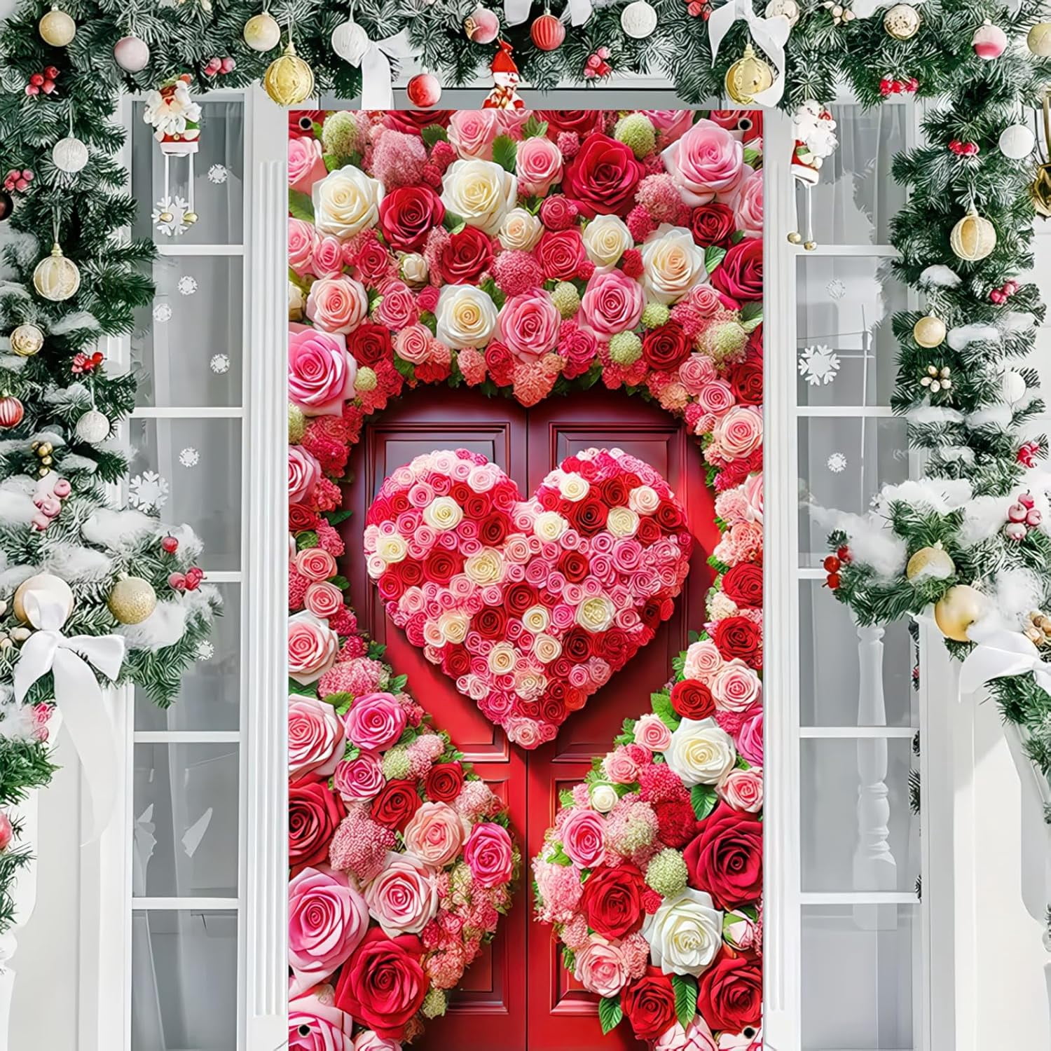 Valentine’s Day Door Cover Heart Rose Door Banner Romantic Floral ...