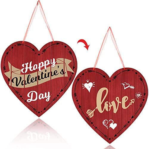 Valentine's Day Double Sided Heart Wooden Sign (11.8x11.8 Inch) – Red ...