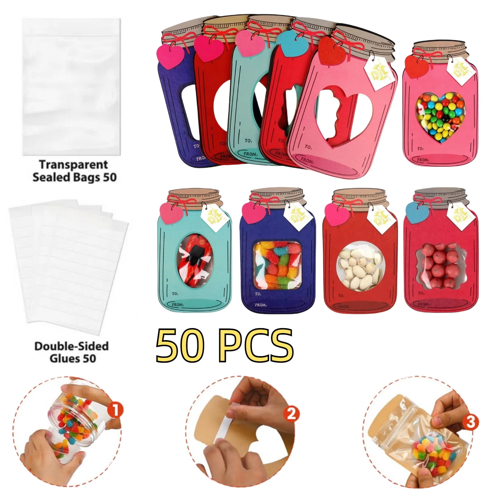 50 Packs Valentine's Day Candy Cards With Drifting Bottle Shaped Cards ...