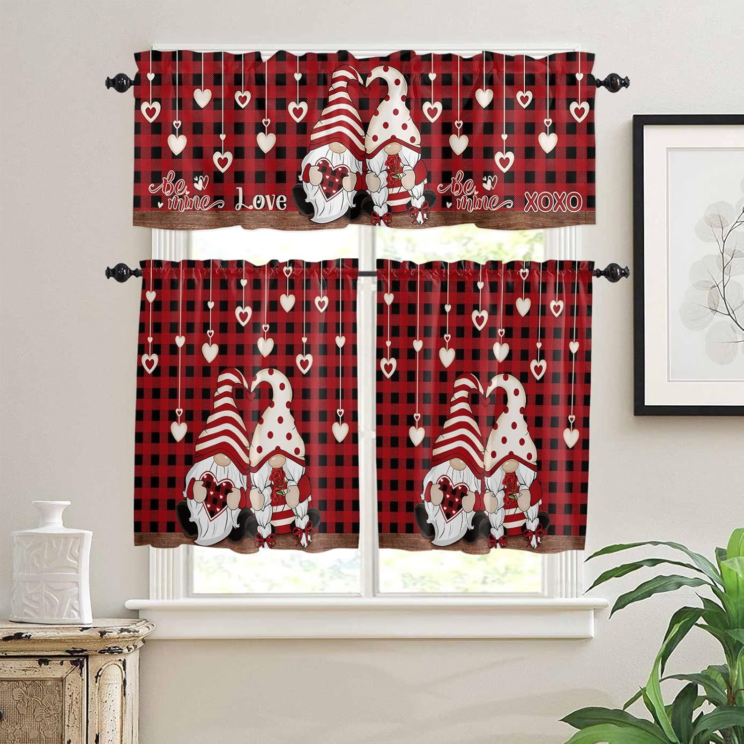 Valentine''s Day Dwarf Kitchen Valance and Tiers Set of 3,Red Black ...