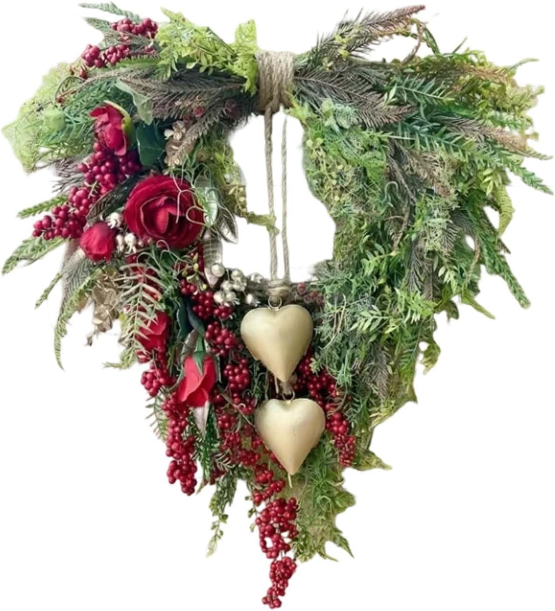 Valentine’s Day Farmhouse Valentine Heart Wreath, Gold Bells, Red Roses ...