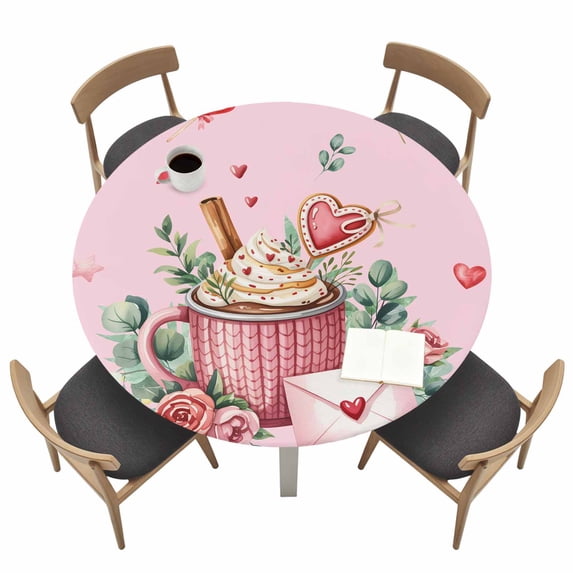 Valentine's Day Fitted Tablecloth with Elastic Edged, Round Table Cloth ...