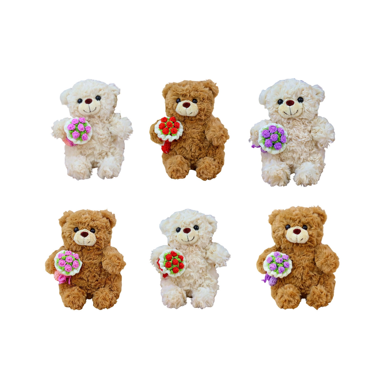 Valentine's Day Flower-Holding Teddy Bear Plush Pillow - Soft Fluffy ...