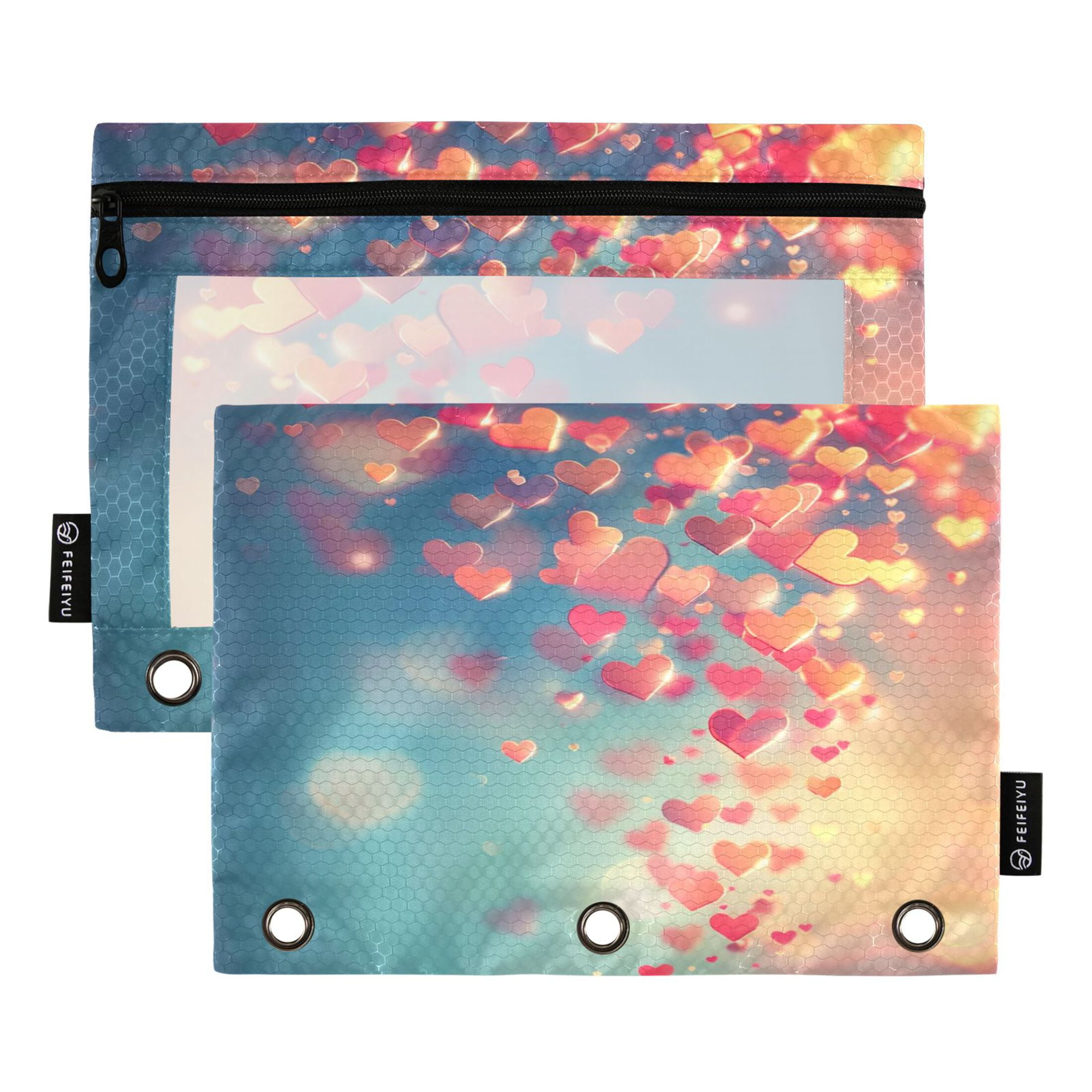 Valentine's Day Flying Hearts 2 Pack Pencil Pouch for 3 Ring Binder ...