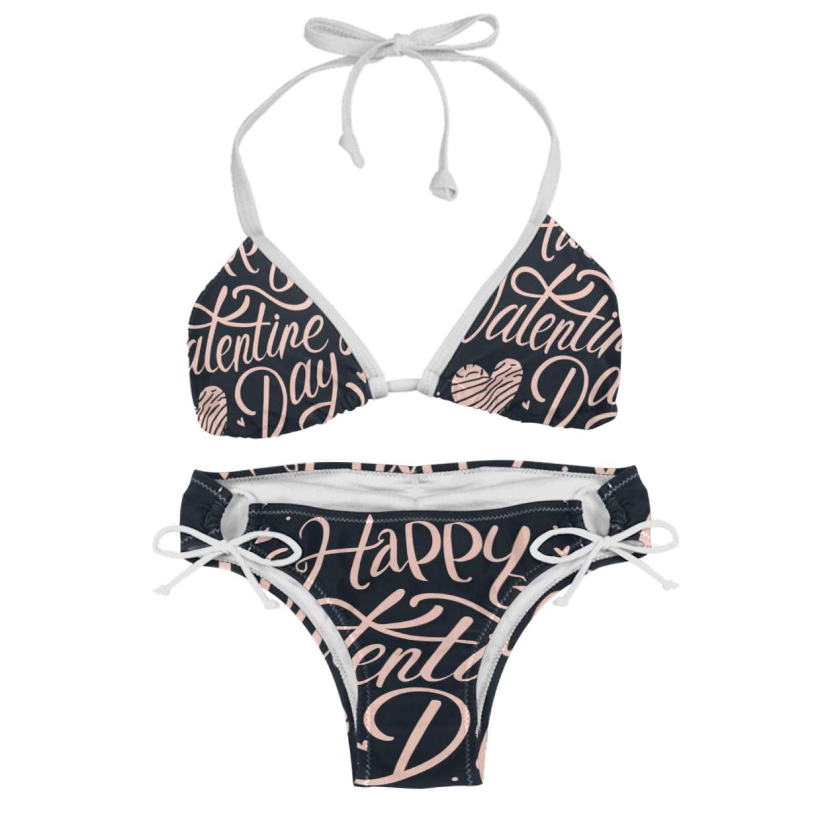 Valentine's Day Font Detachable Sponge Adjustable Strap Bikini Set Two ...
