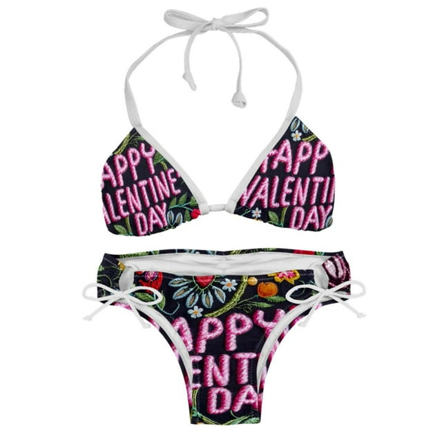 Valentine's Day Font Swimwear Bikini Set with Detachable Sponge ...