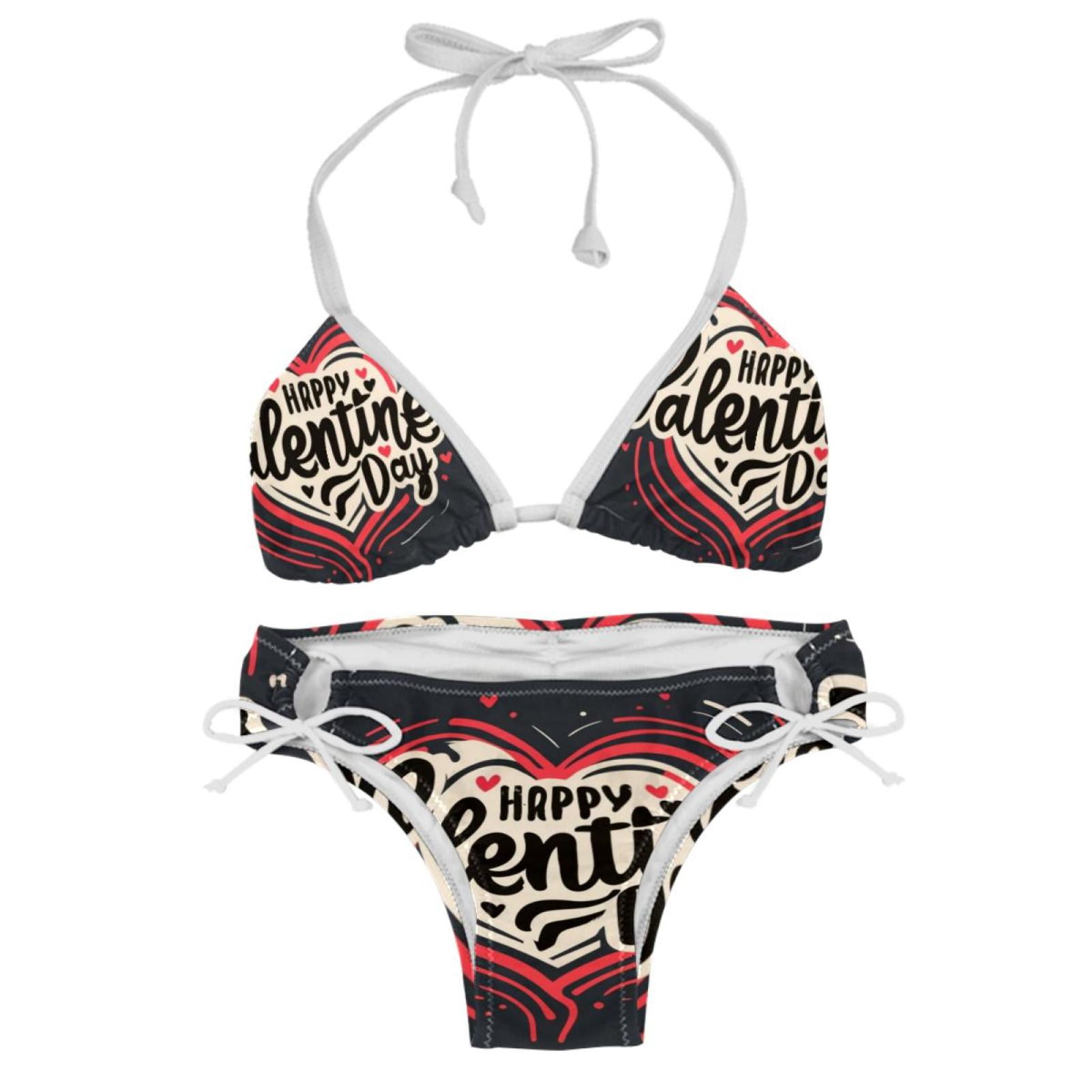 Valentine's Day Font Women's Swimwear Bikini Set with Detachable Sponge ...