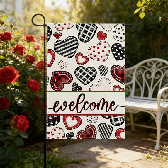 Valentine's Day Garden Flag 12.59x18.50 Inch Red Heart Hanging Yard ...