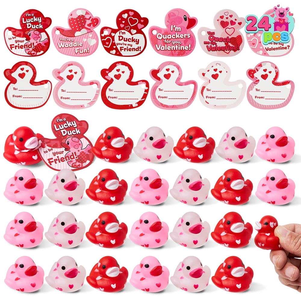 Joyfy 24 Pcs Valentine’s Day Gift Cards with Rubber Duck for Kids,Mini ...