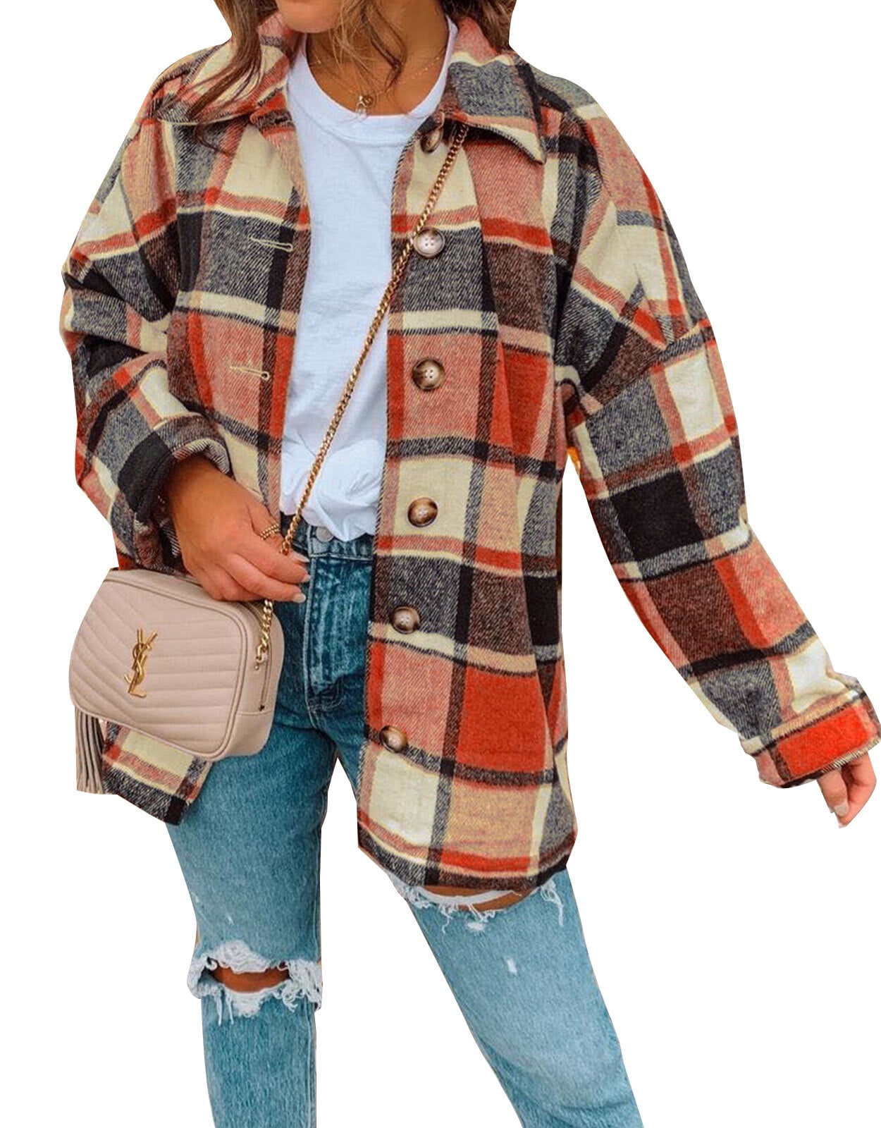 Valentines Flannel Shirts for Women Casual Plaid Long Sleeve Shackets ...