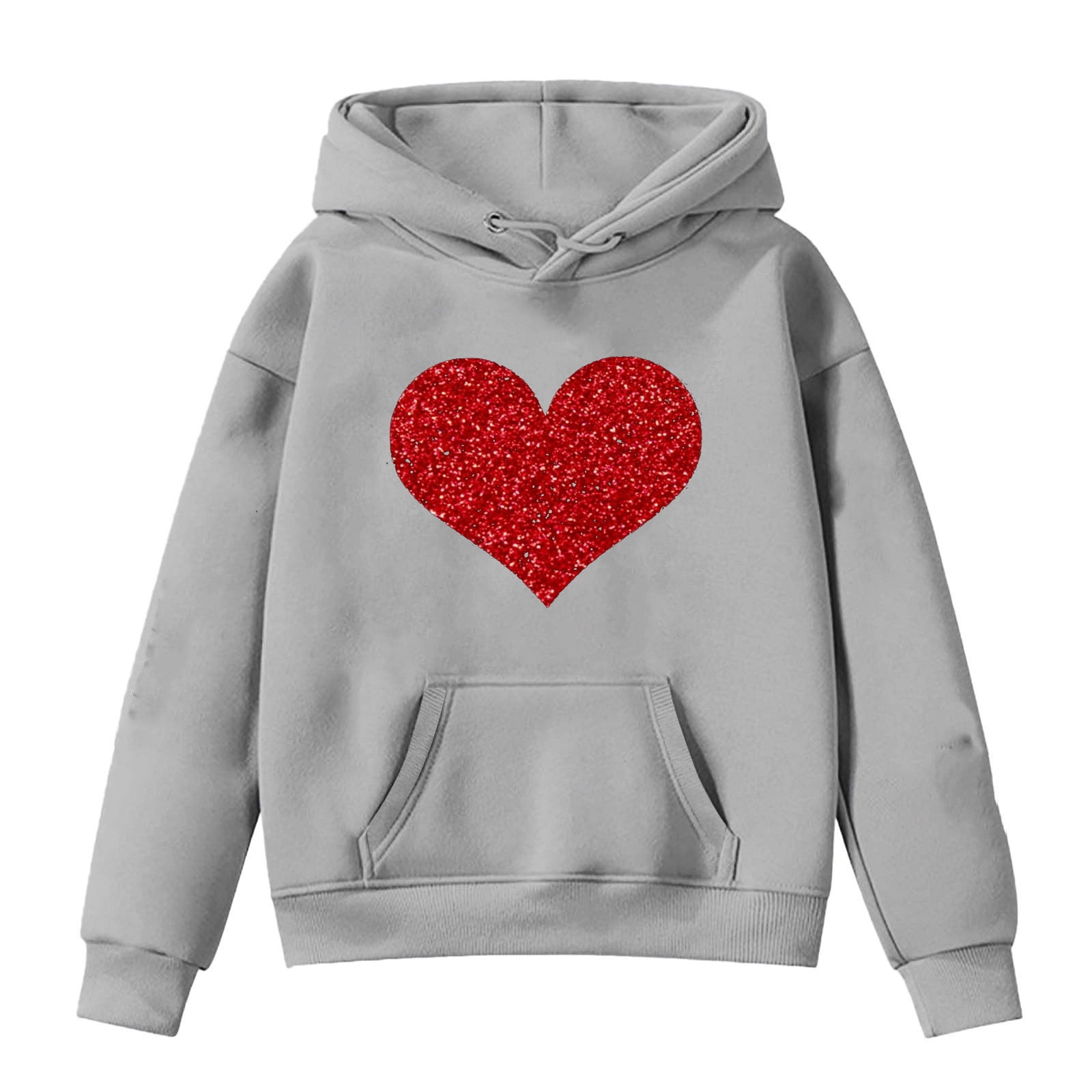 Valentine's Day Girls Sweatshirts Hoodies Long Sleeve Love Heart Graphic Hoody Kids Cute ...